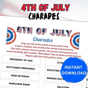 Printable 4th of July Charades Game | Fourth of July Activity for Kids ...