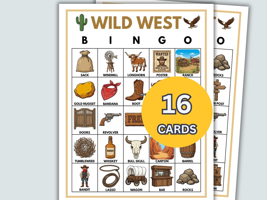 Wild West Bingo | 16 Bingo Cards | Printable Party Game | Classroom ...