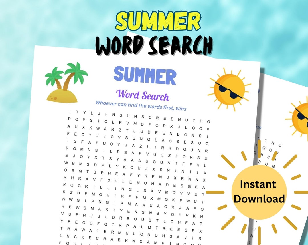 Printable Summer Word Search Summer Activity for Kids and - Etsy