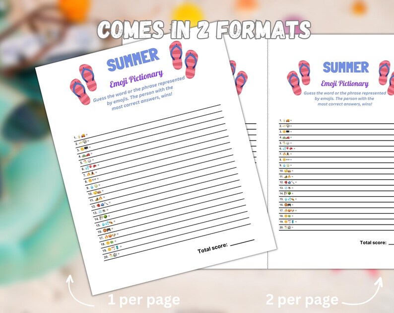Summer Emoji Pictionary Game | Printable Party Activity for Kids ...