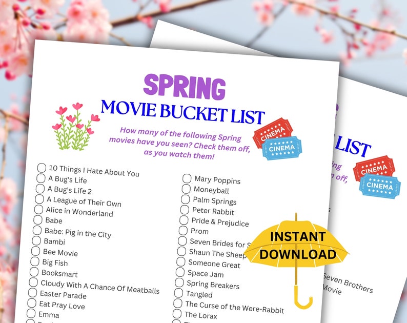Spring Movie Bucket List Game | Printable Party Activity for Kids ...