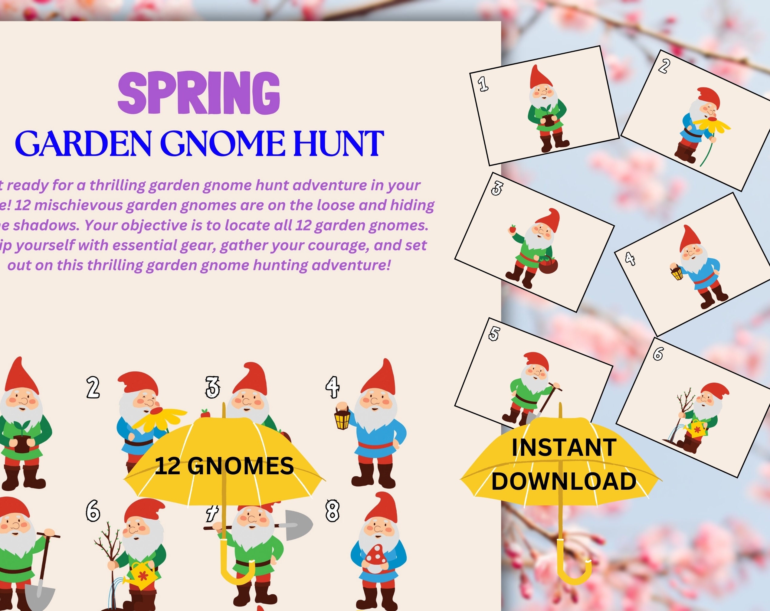 Printable Spring Garden Gnome Hunt for Kids Spring Activity for Kids ...