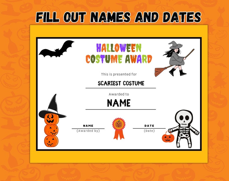 Halloween Costume Awards | Printable Certificates (digital Download) - Etsy