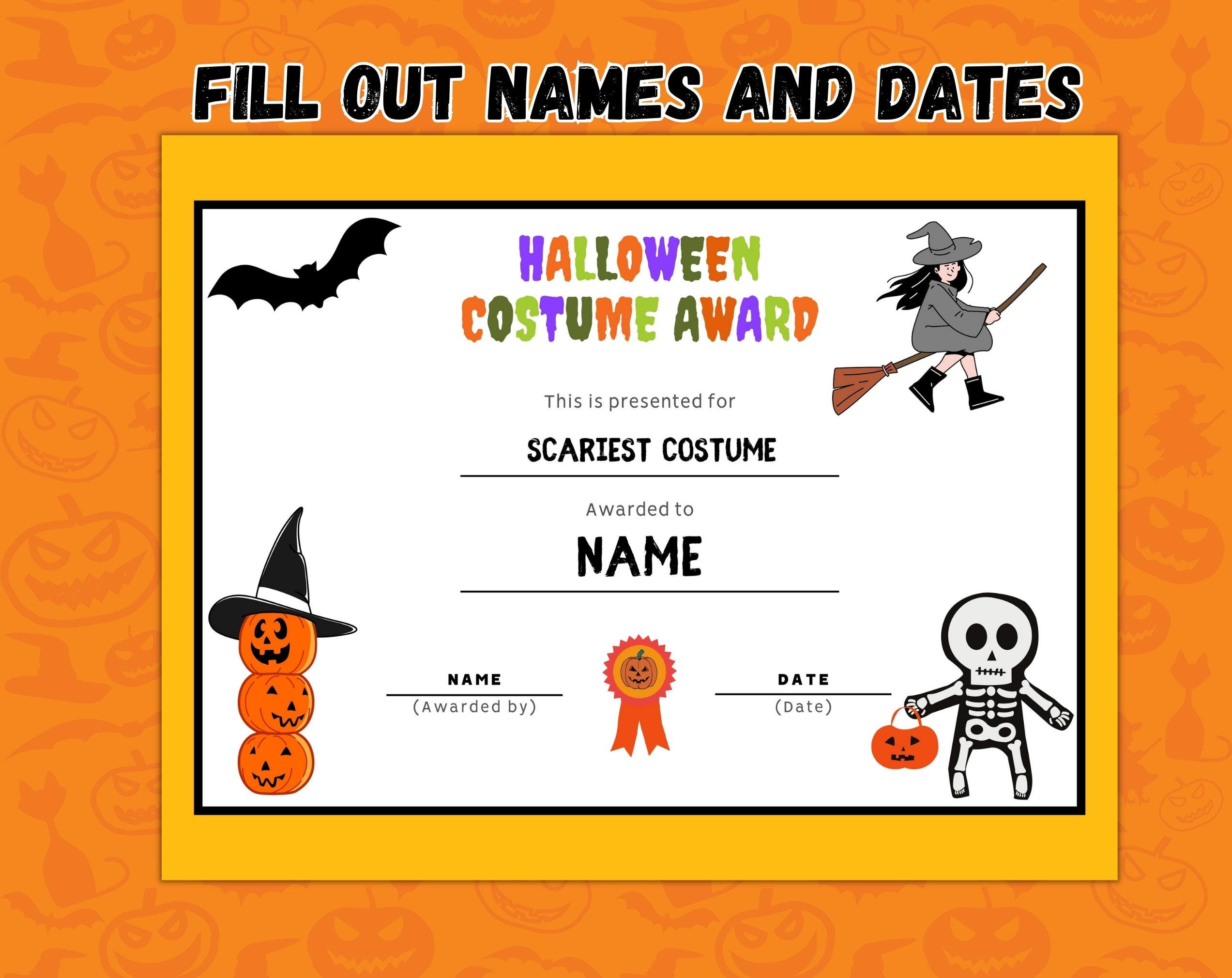 Halloween Costume Awards | Printable Certificates (digital Download) - Etsy