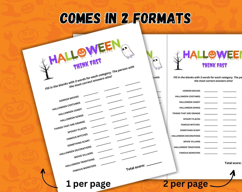 Printable Halloween Think Fast Game for Kids | Halloween Party Game ...