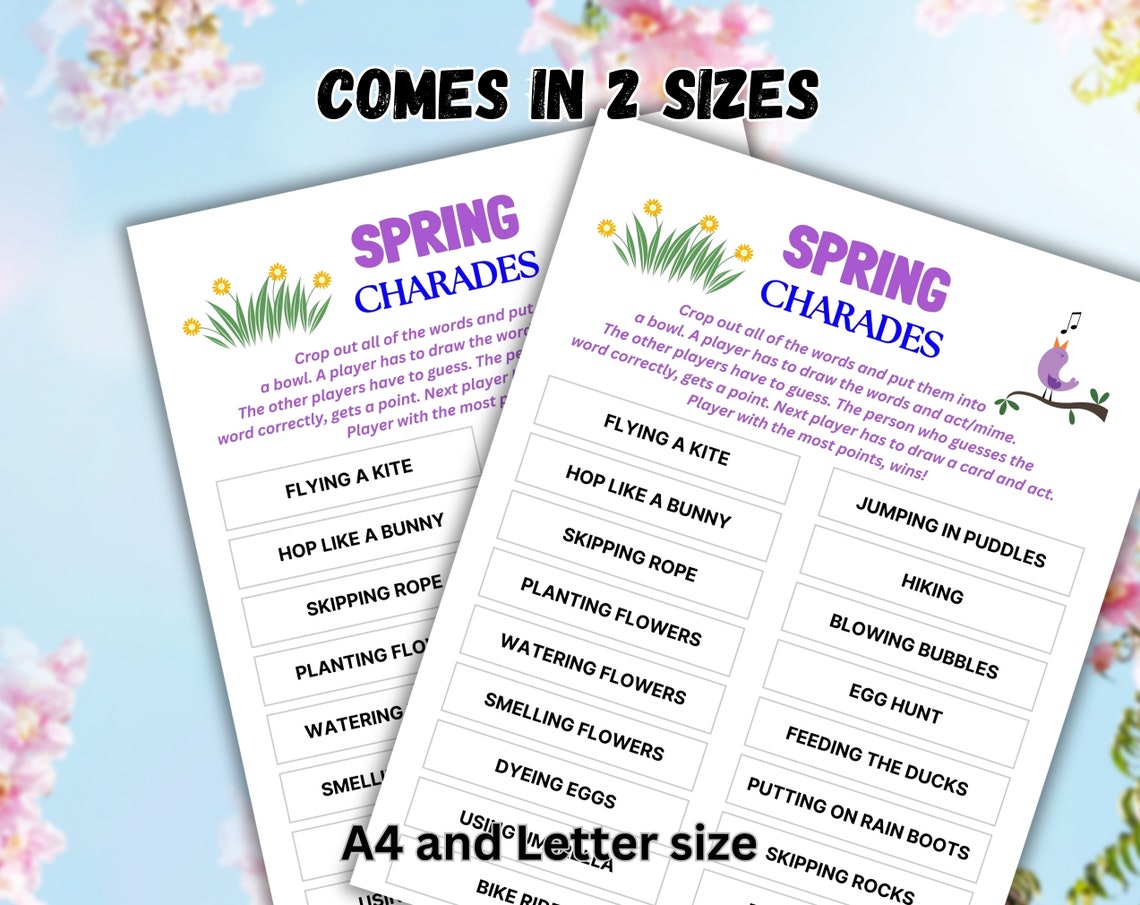 Printable Spring Charades Game Spring Activity for Kids and Adults ...