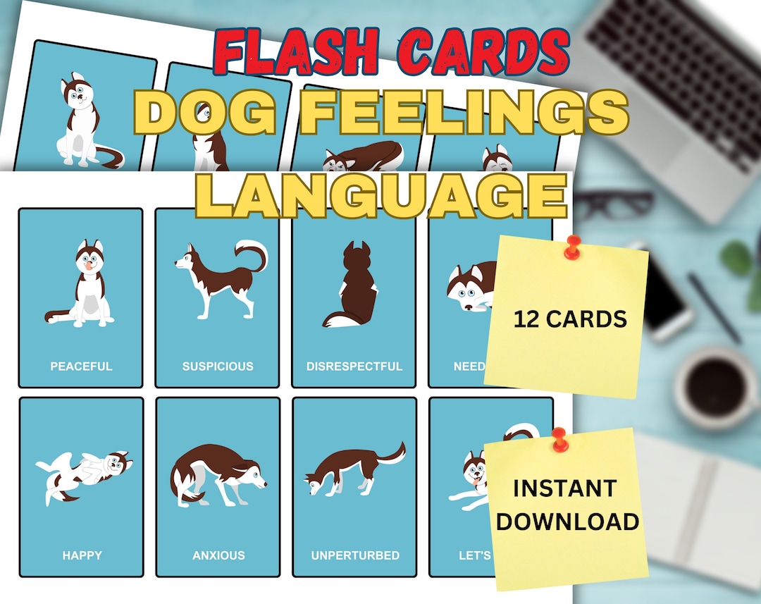 Printable Dog Feelings Language Flash Cards | Montessori Cards | 12 ...