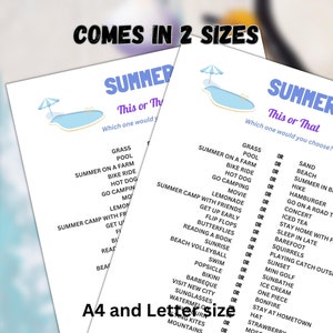 Printable Summer This or That | Summer Activity for Kids and Adults ...