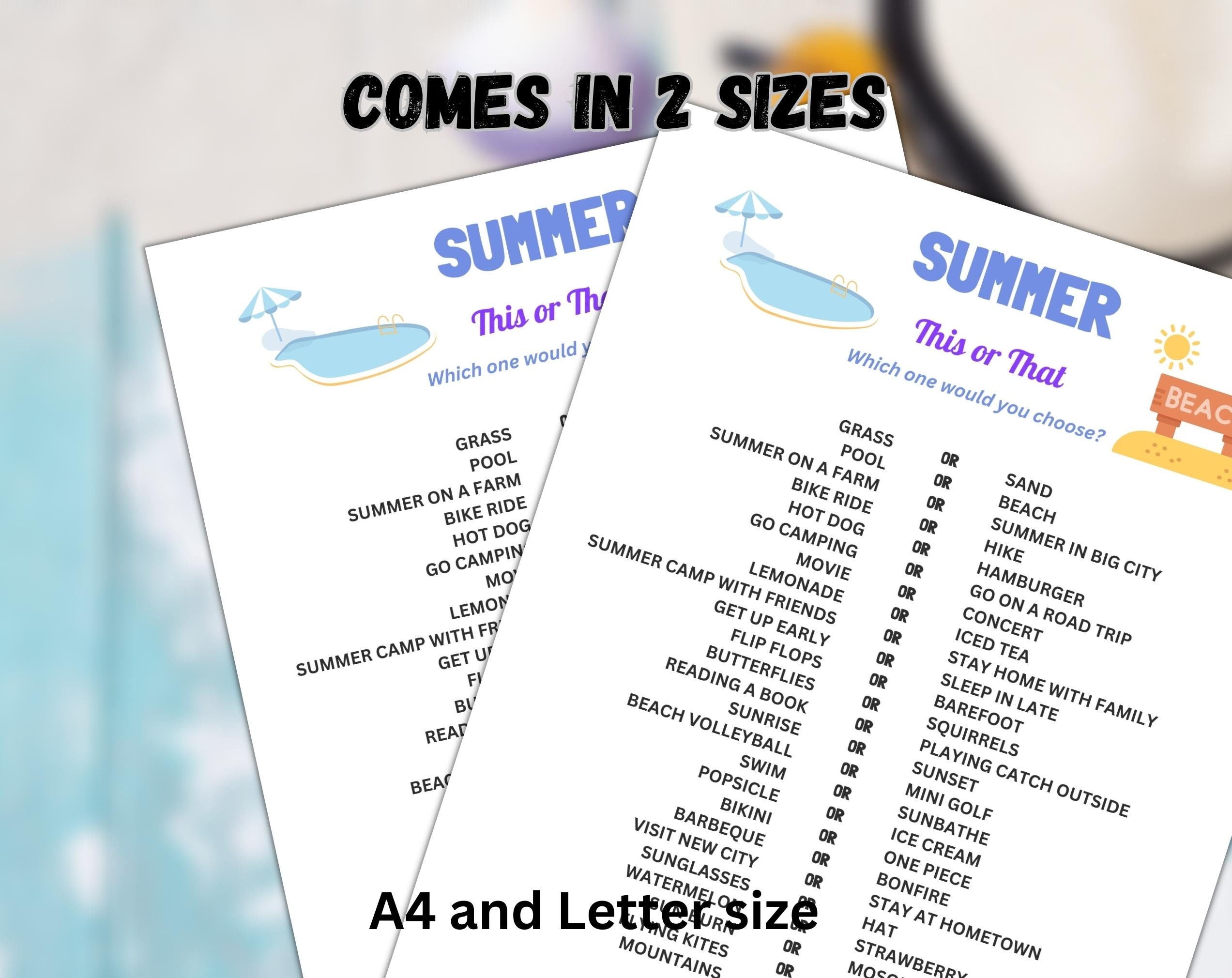 Printable Summer This or That | Summer Activity for Kids and Adults ...