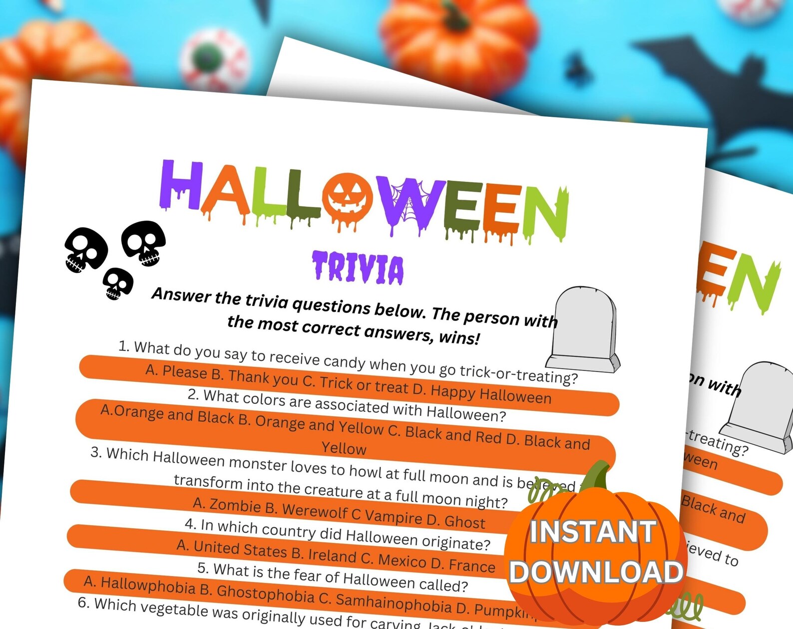 Printable Halloween Trivia Game | Halloween Activity for Kids and ...