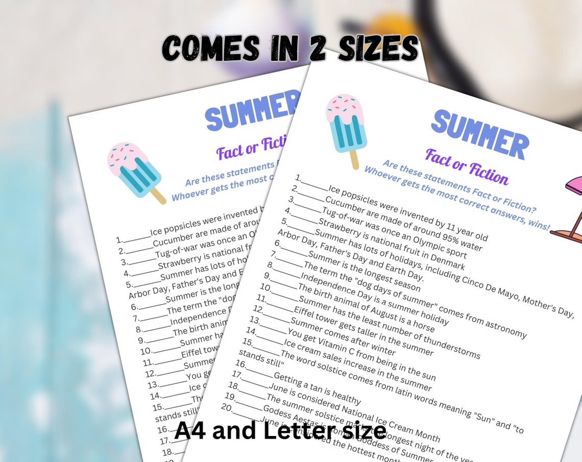 Printable Summer Fact or Fiction Game Summer Activity for - Etsy