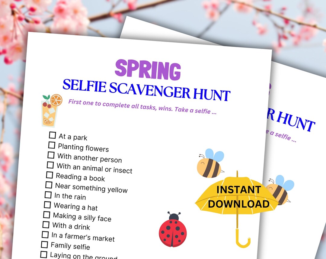Printable Spring Selfie Scavenger Hunt for Kids | Spring Party Game ...