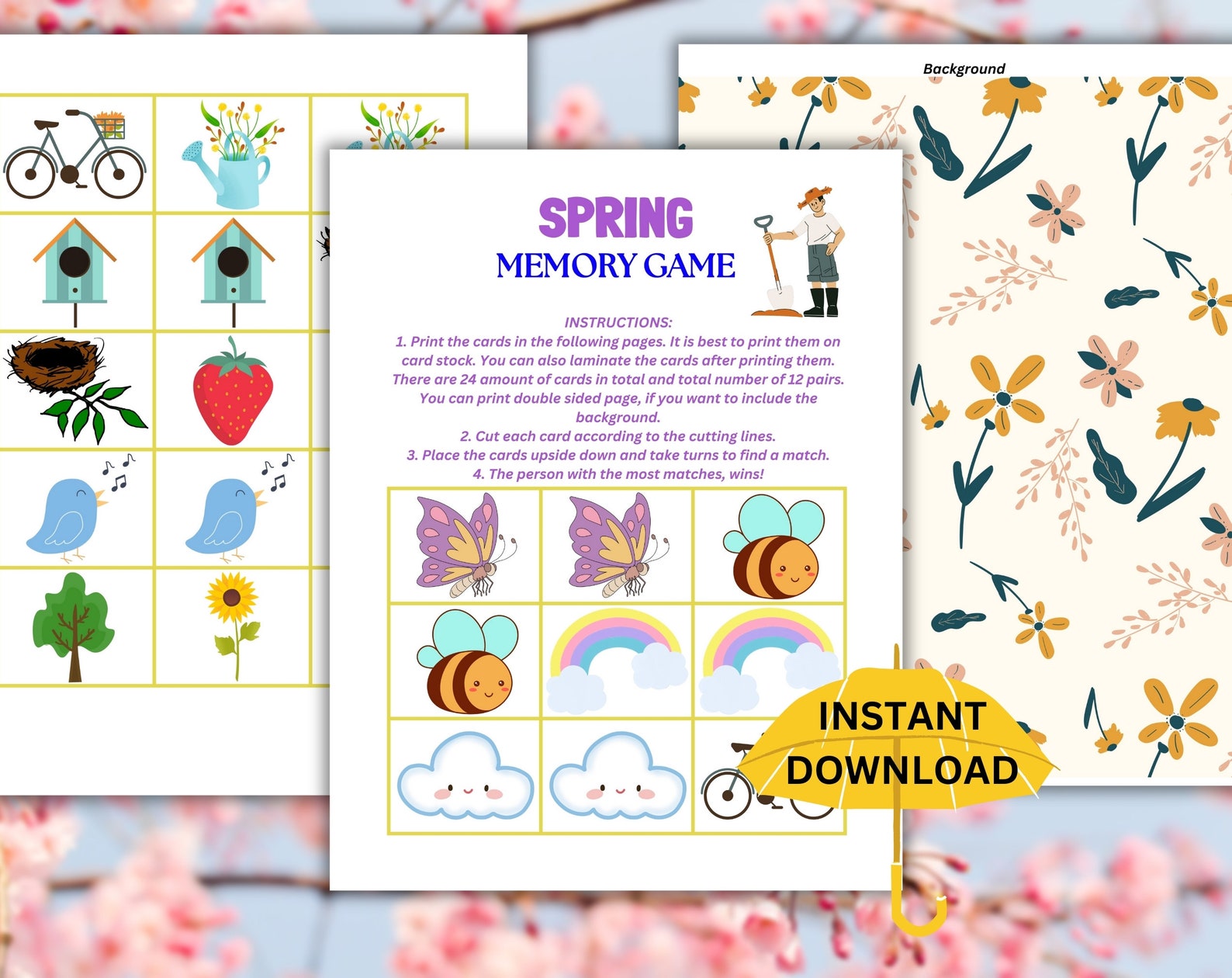 Printable Spring Memory Game | Spring Activity for Kids and Adults ...