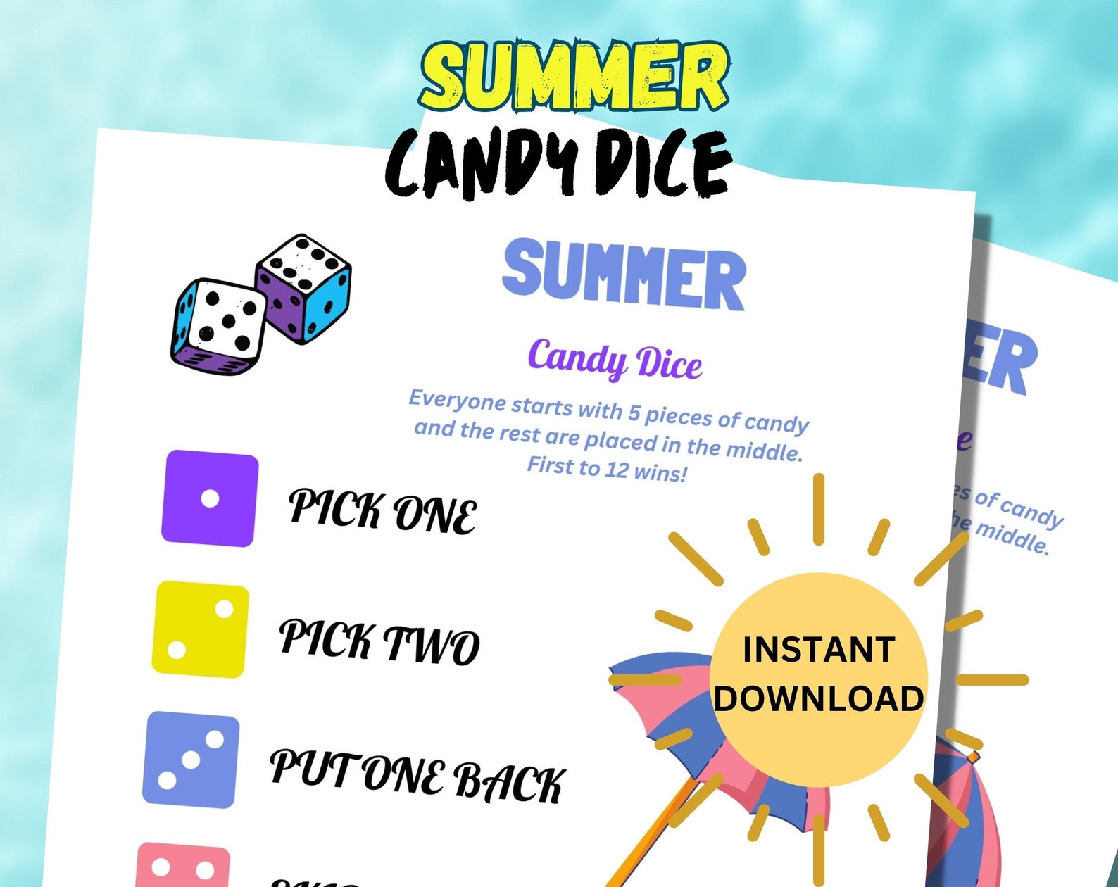 Printable Summer Candy Dice Game | Summer Activity for Kids and Adults | Party Games | Summer ...