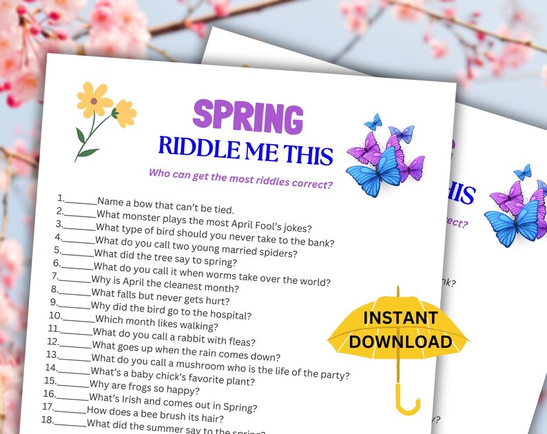 Printable Spring Riddle Me This Game Spring Activity for Kids and ...