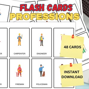 Printable Professions Flash Cards | Montessori Cards | 48 Nomenclature ...