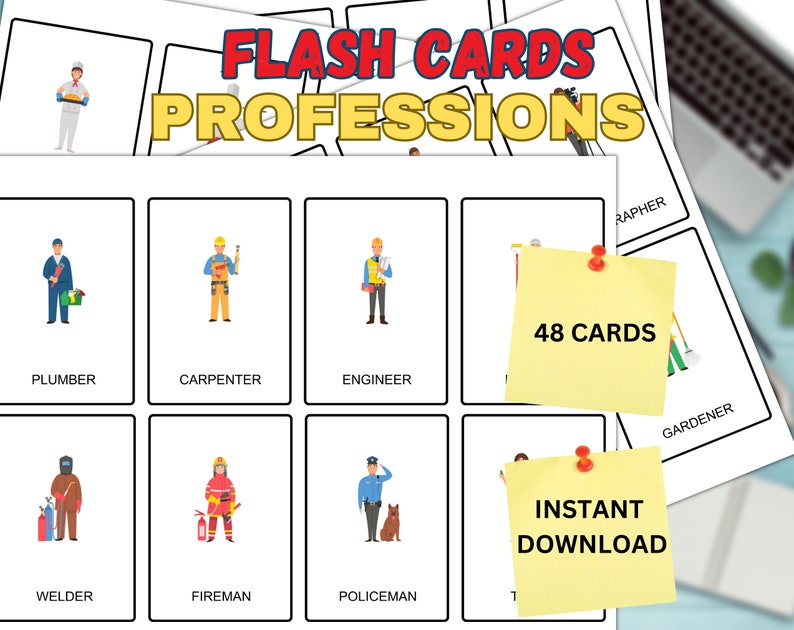 Printable Professions Flash Cards | Montessori Cards | 48 Nomenclature ...