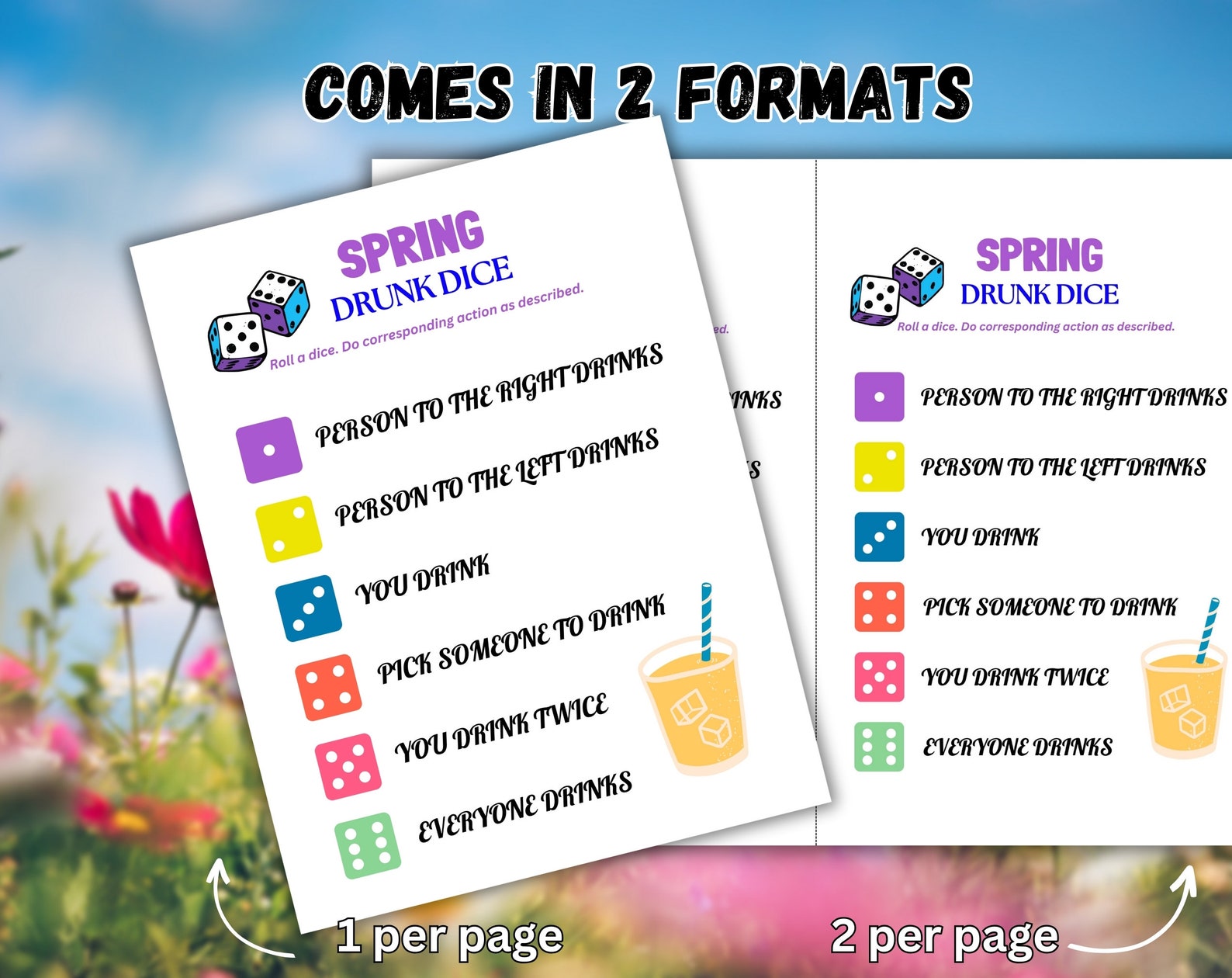 Printable Spring Drunk Dice Game | Spring Activity for Kids and Adults ...