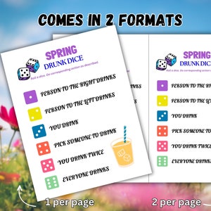 Printable Spring Drunk Dice Game | Spring Activity for Kids and Adults ...