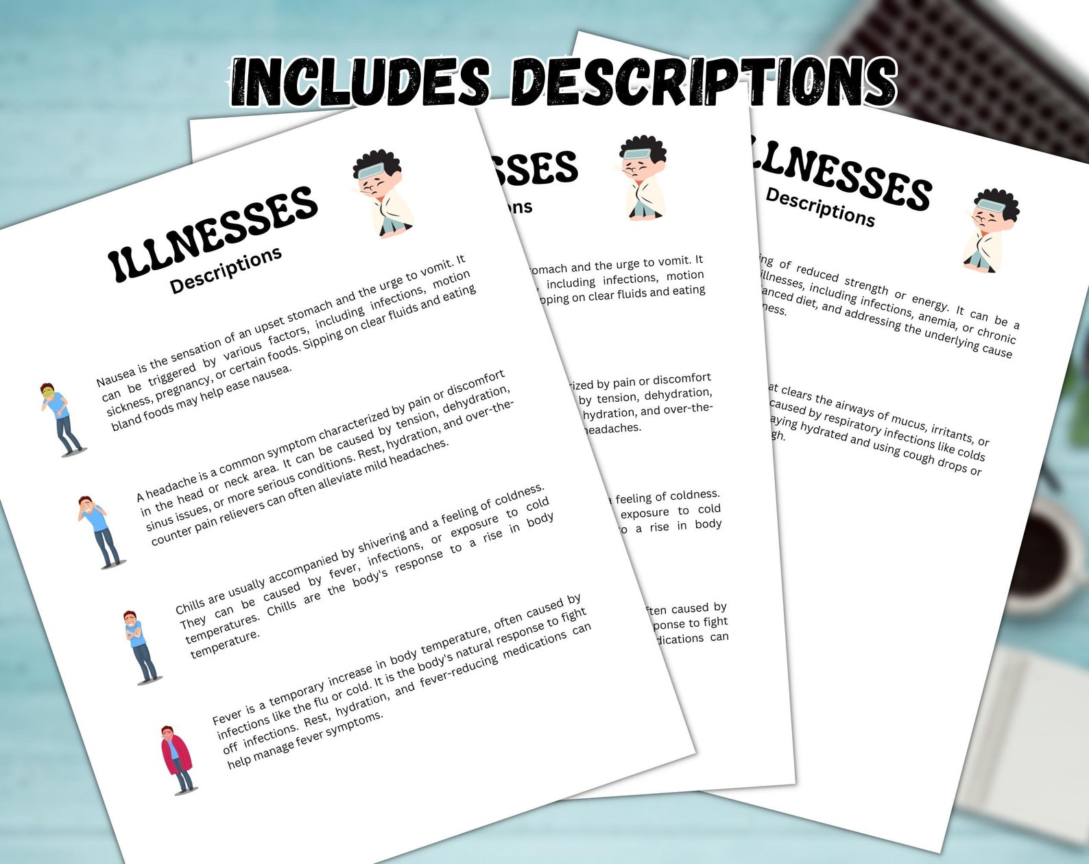 Printable Illnesses and Diseases Flash Cards Montessori Cards 10 ...