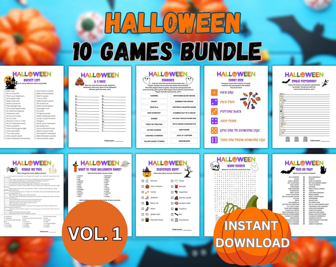 Printable Halloween 10 Game Big Bundle | Halloween Activities for Kids ...