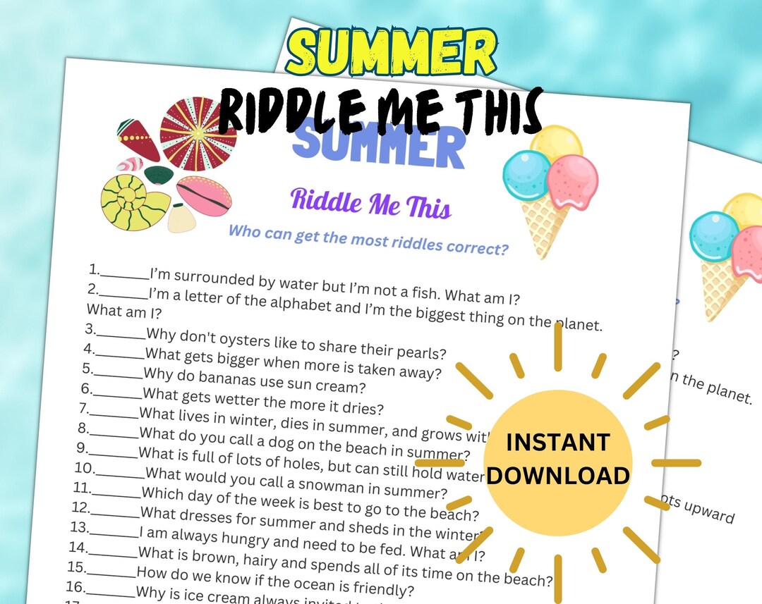Printable Summer Riddle Me This Game | Summer Activity for Kids and ...