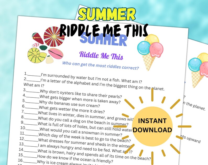 Printable Summer Riddle Me This Game | Summer Activity for Kids and ...