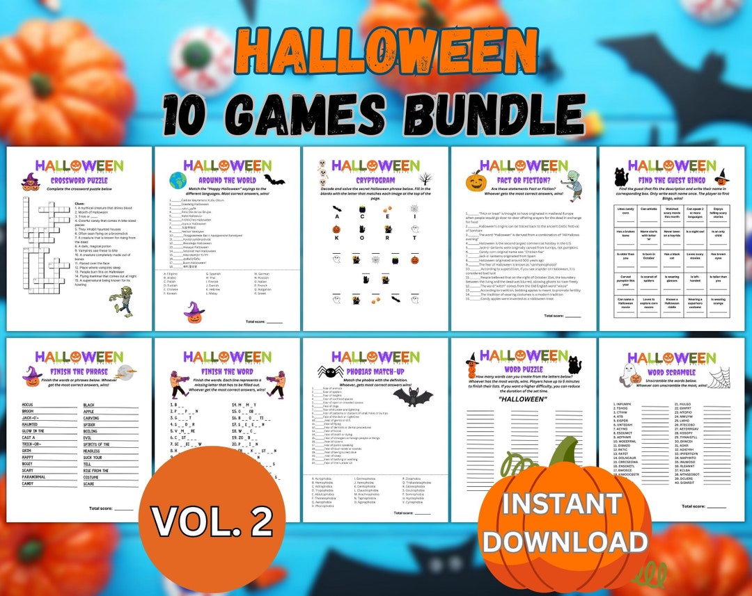 Printable Halloween 10 Game Big Bundle | Halloween Activities for Kids ...
