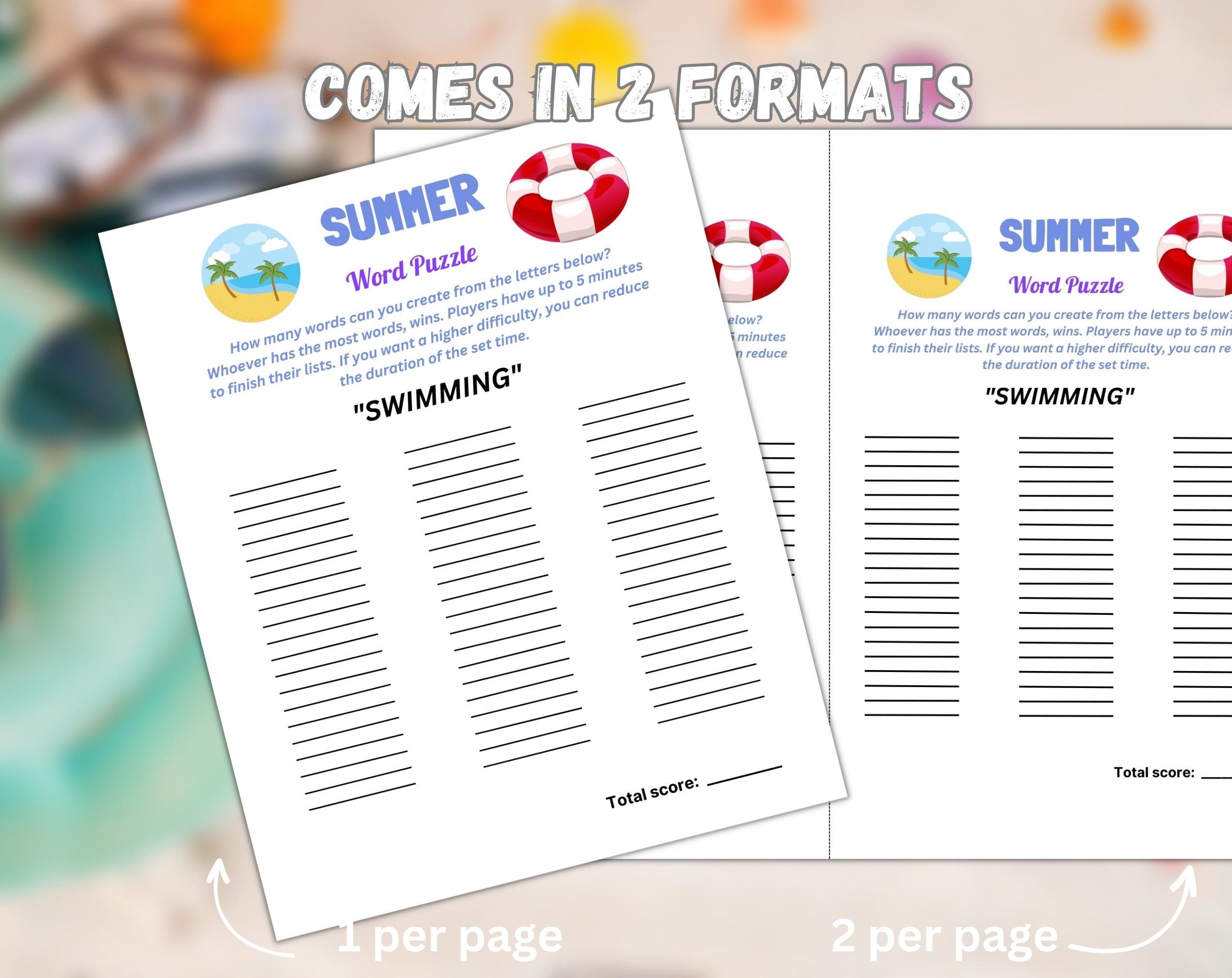 Printable Summer Word Puzzle Game Summer Activity for Kids - Etsy