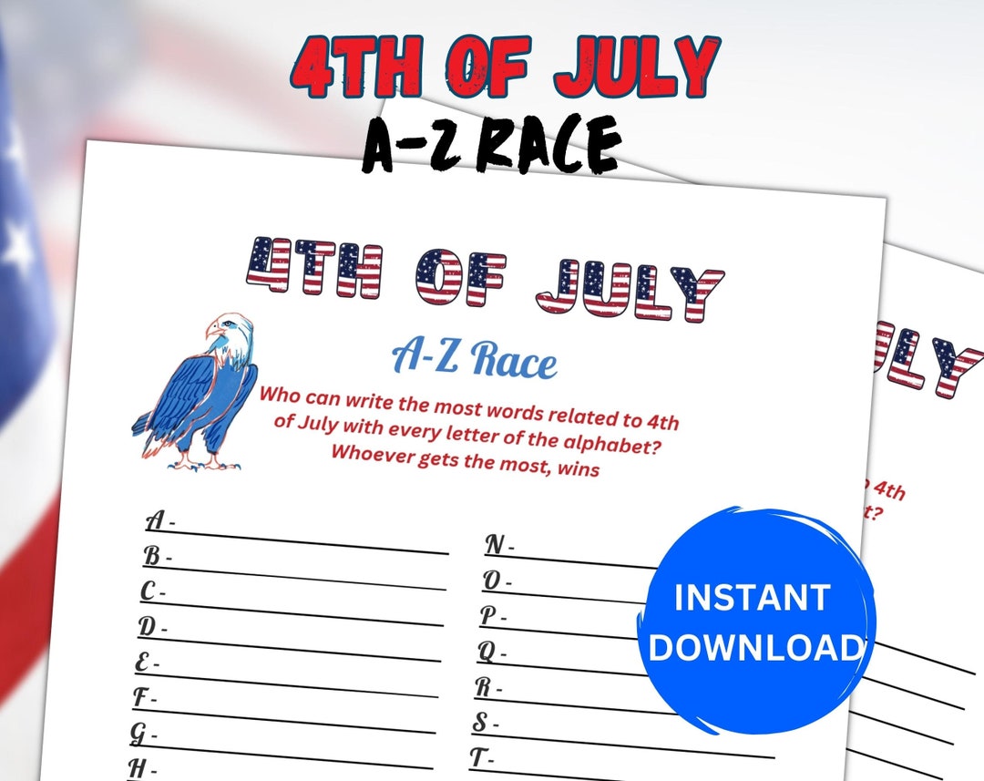 Printable 4th of July A-Z Race | Fourth of July Activity for Kids and ...