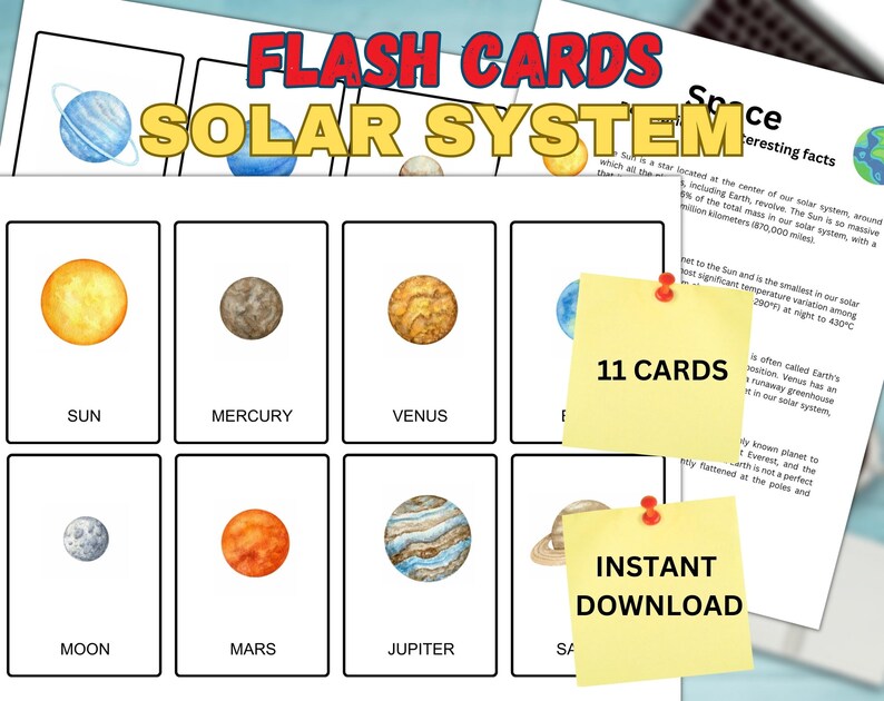 Printable Solar System (watercolor) Flash Cards | Montessori Cards | 11 ...