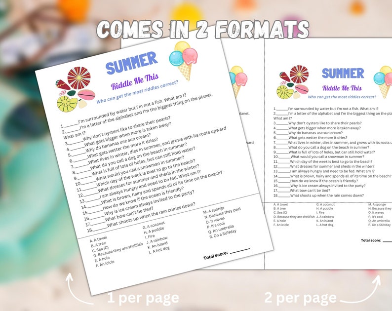 Printable Summer Riddle Me This Game | Summer Activity for Kids and ...