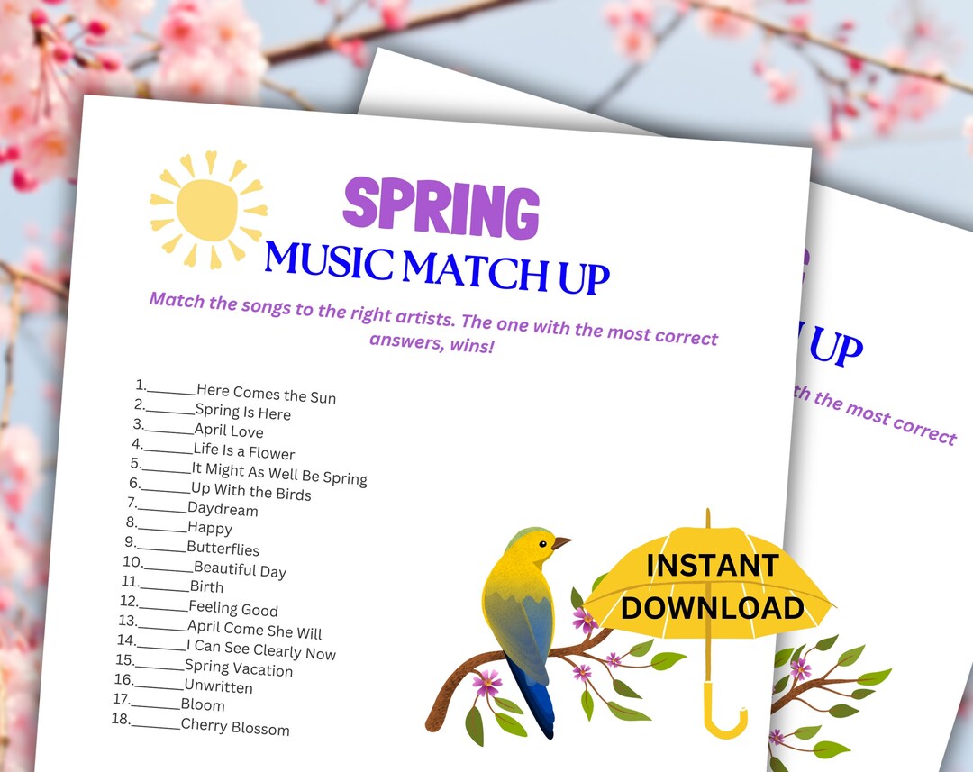 Printable Spring Music Match Game | Spring Activity for Kids and Adults ...