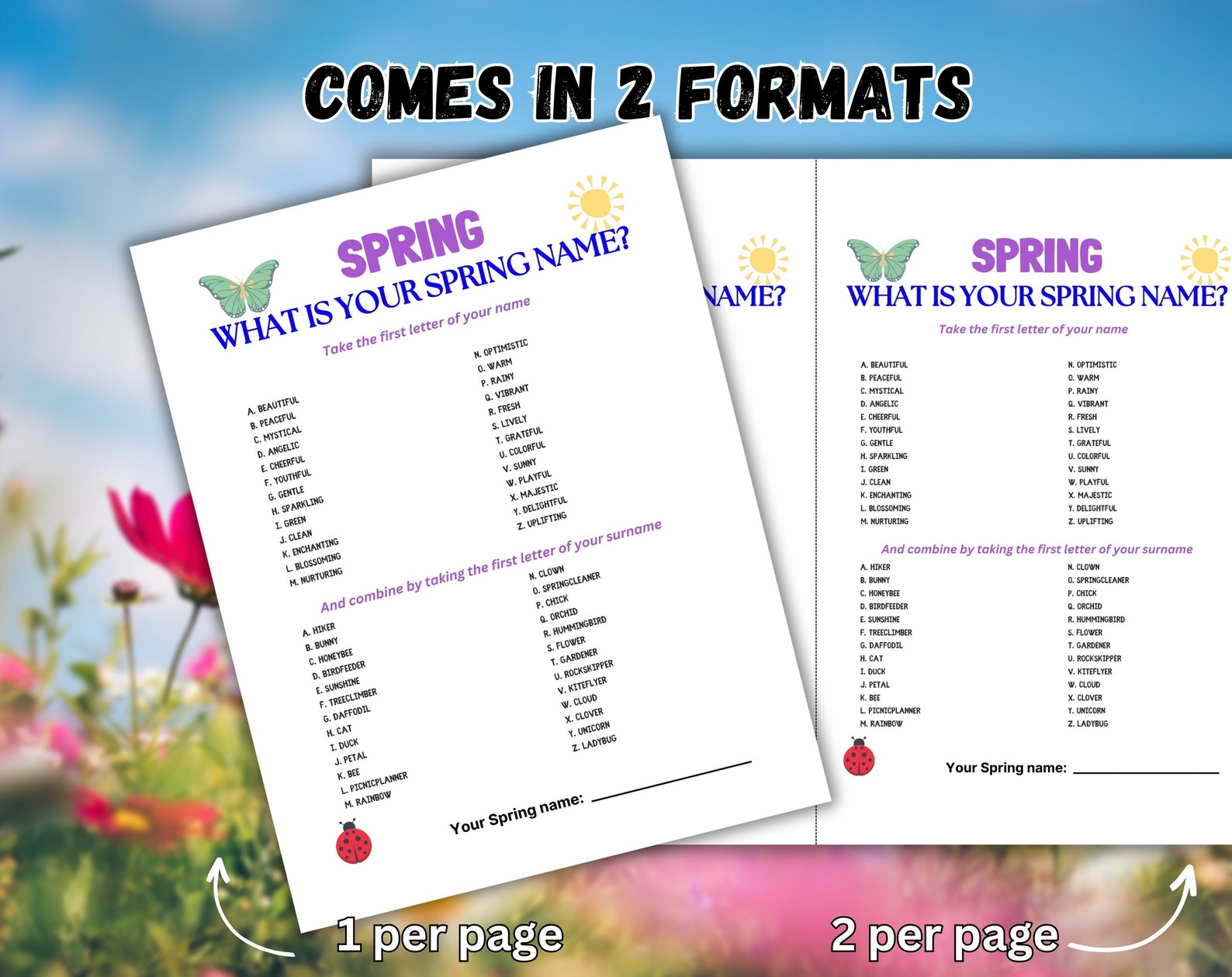 Printable What is Your Spring Name Spring Activity for Kids and Adults ...