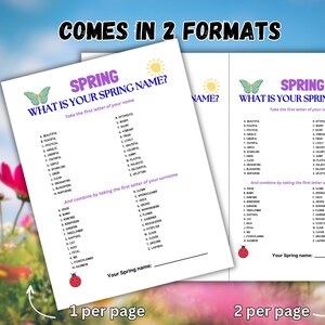 Printable What is Your Spring Name? | Spring Activity for Kids and ...