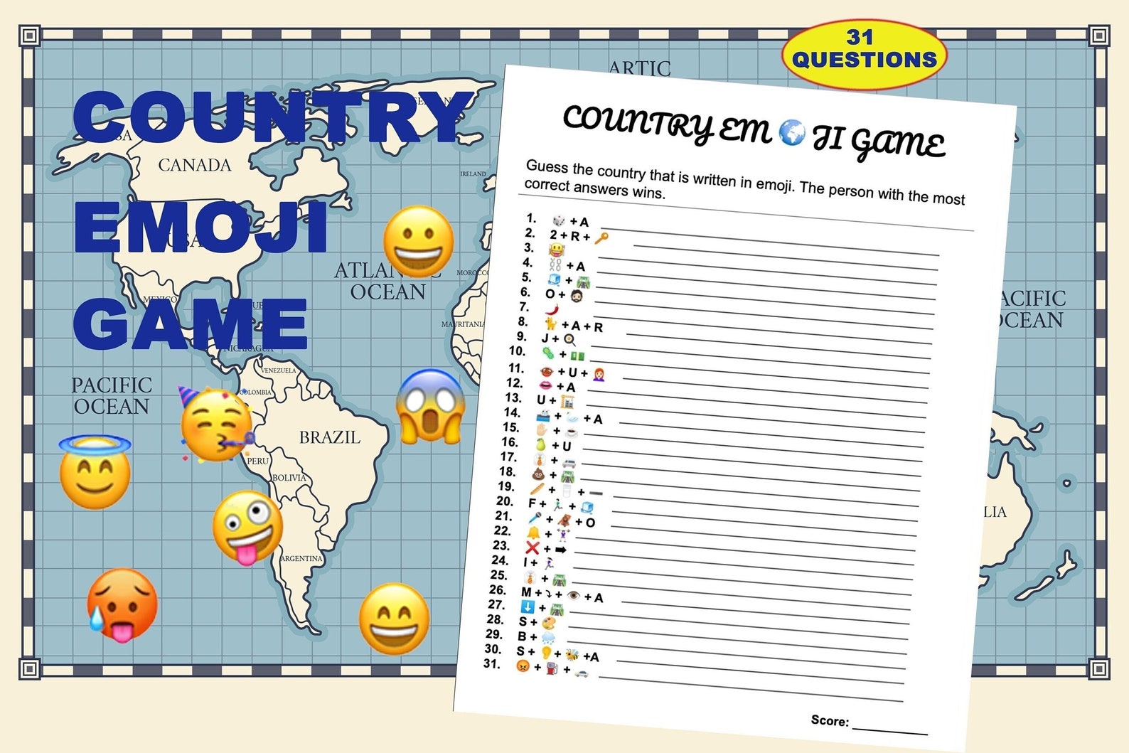 Guess Country Emoji Game | Country Emoji Pictionary Game | Printable ...