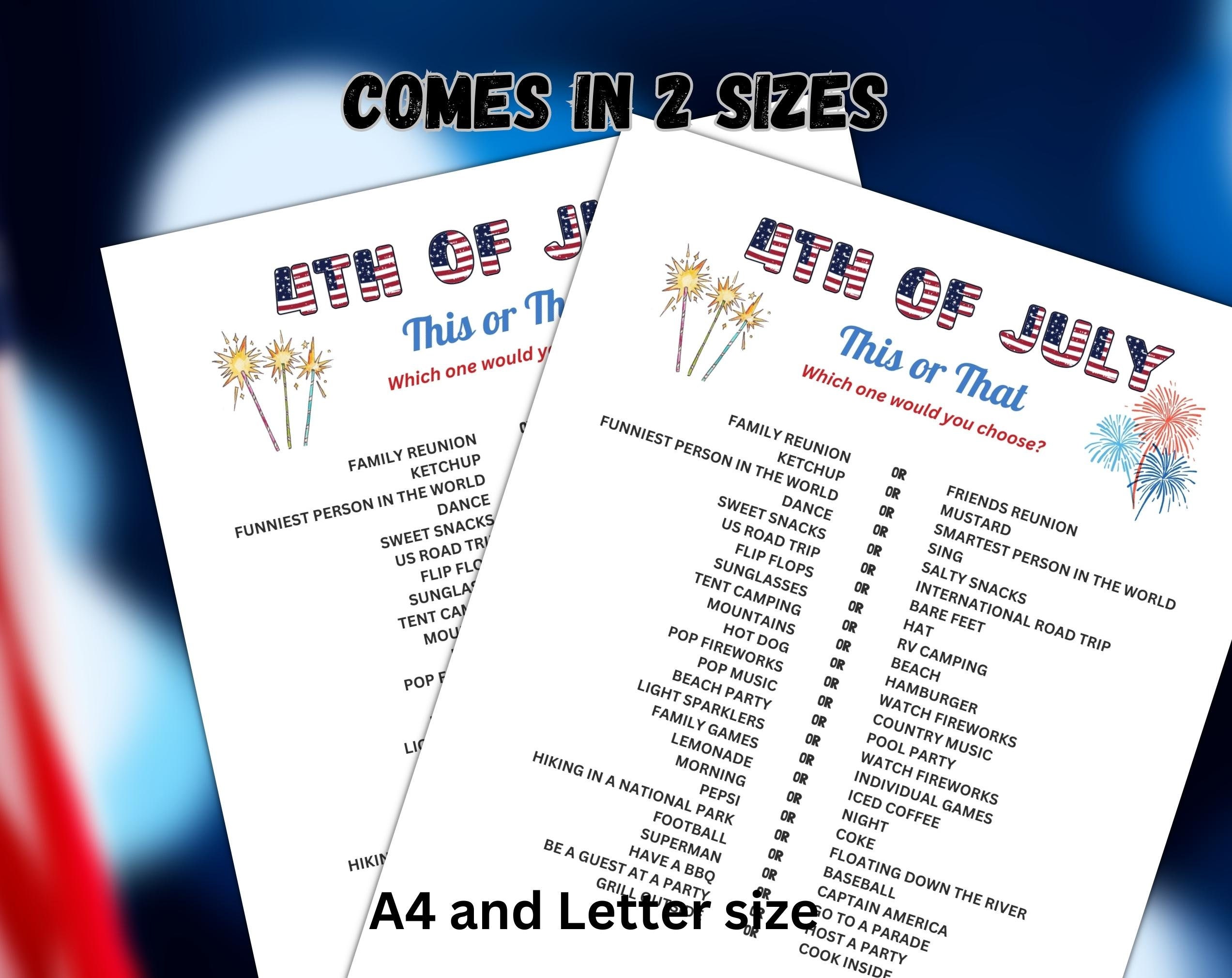 Printable 4th of July This or That | Fourth of July Activity for Kids ...