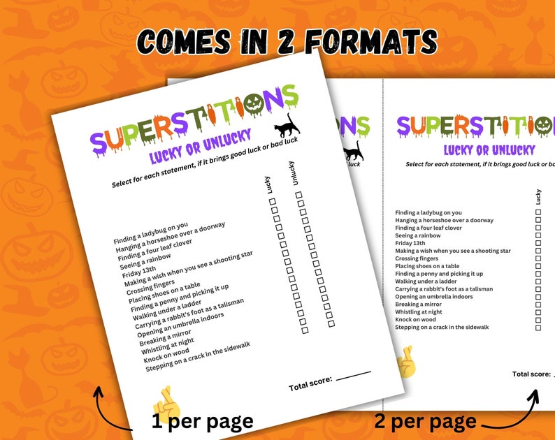 Printable Halloween Superstitions Lucky or Unlucky Game | Halloween ...
