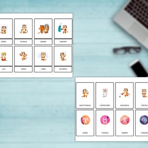 Printable Cute Tiger Zodiac Signs Flash Cards | Montessori Cards | 48 ...