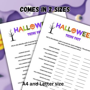Printable Halloween Think Fast Game for Kids | Halloween Party Game ...
