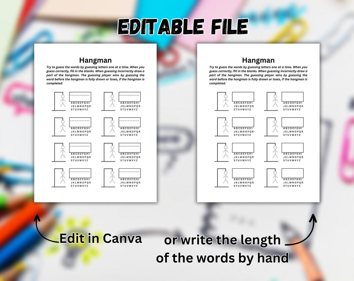 Printable Hangman Game Template | Activity for Kids and Adults | Party ...