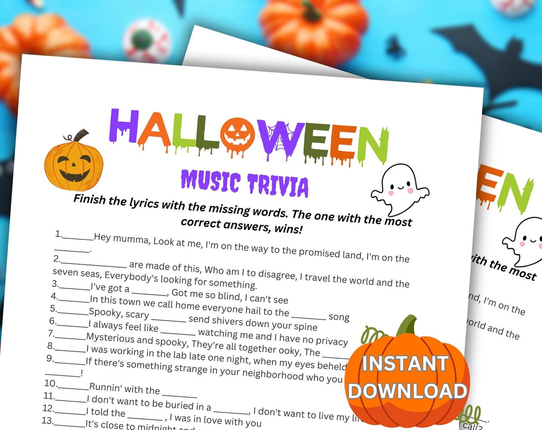Halloween Music Trivia Game | Printable Party Activity for Kids ...