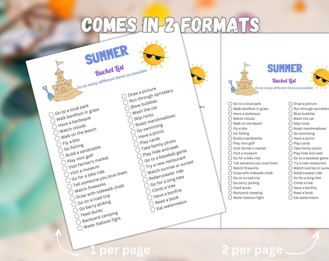 Printable Summer Bucket List Game | Summer Activity for Kids and Adults ...