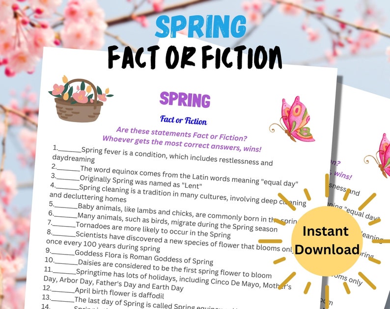 Printable Spring Fact or Fiction Game Spring Activity for - Etsy