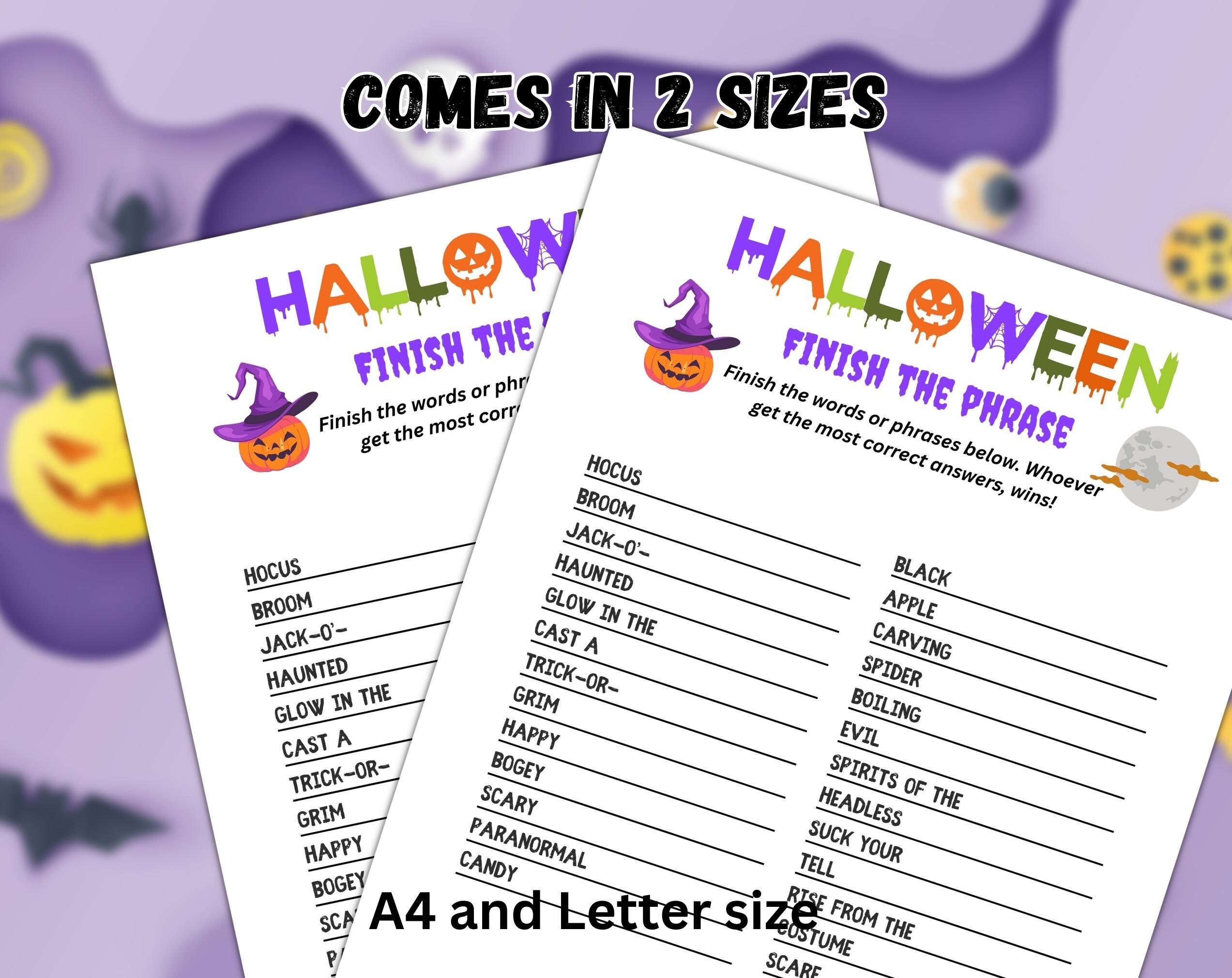 Printable Halloween Finish the Phrase Halloween Activity for Kids and ...