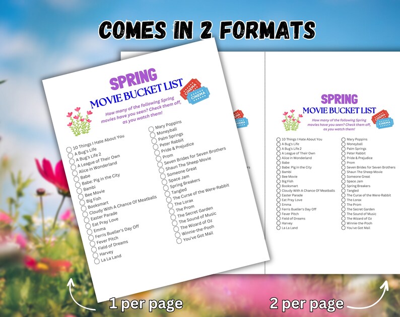 Spring Movie Bucket List Game | Printable Party Activity for Kids ...