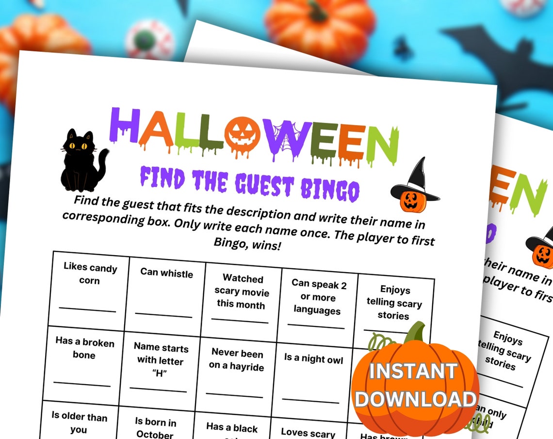 Printable Halloween Find the Guest Bingo | Halloween Activity for Kids ...