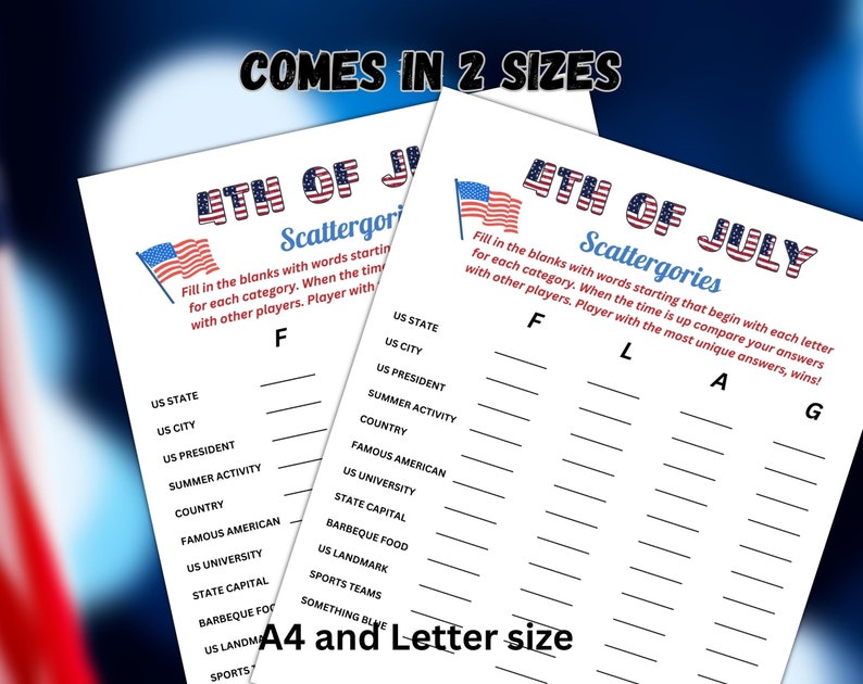4th of July Scattergories Game | Printable Party Activity for Kids ...