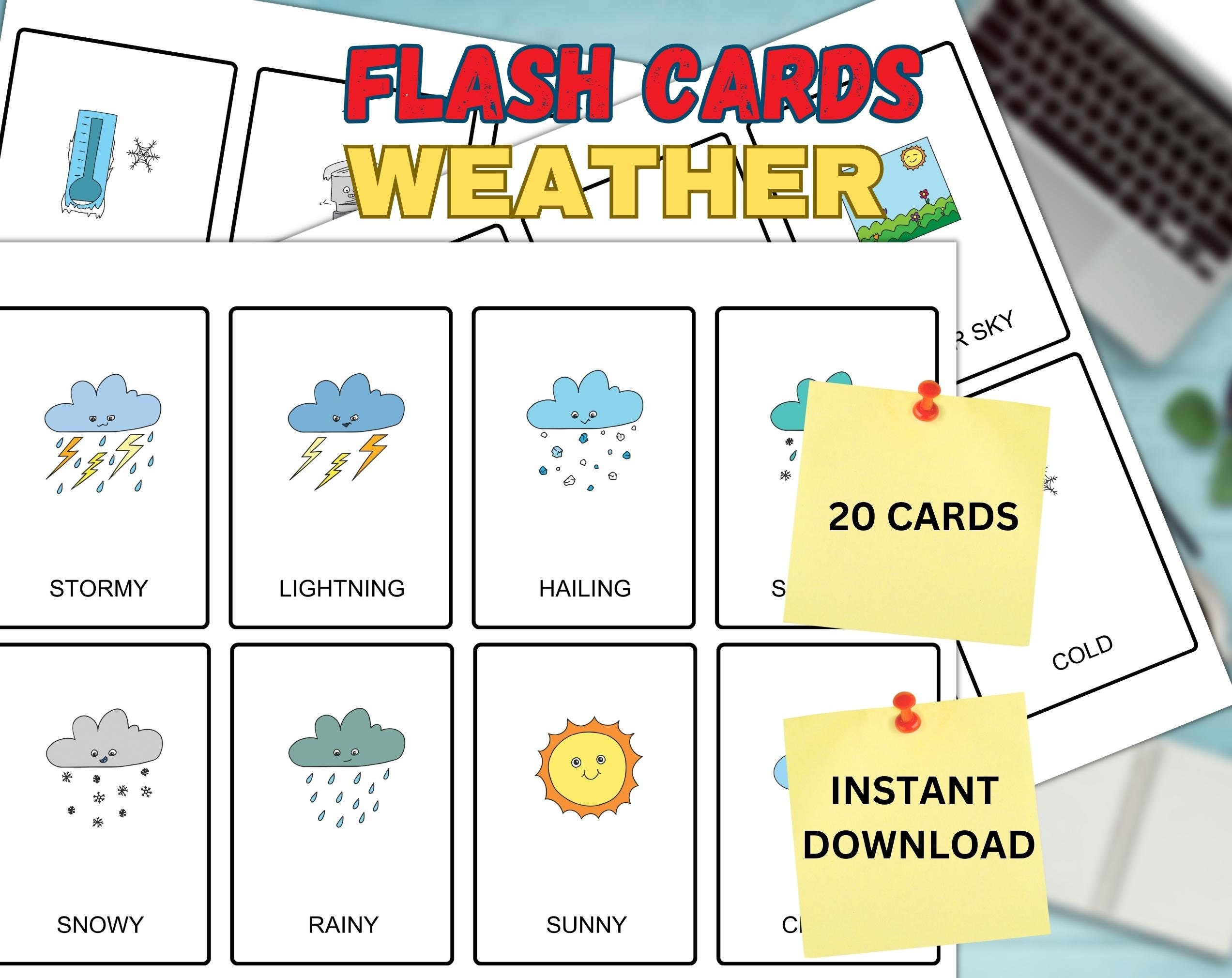 Printable Weather Flash Cards Montessori Cards 20 Nomenclature Flash ...