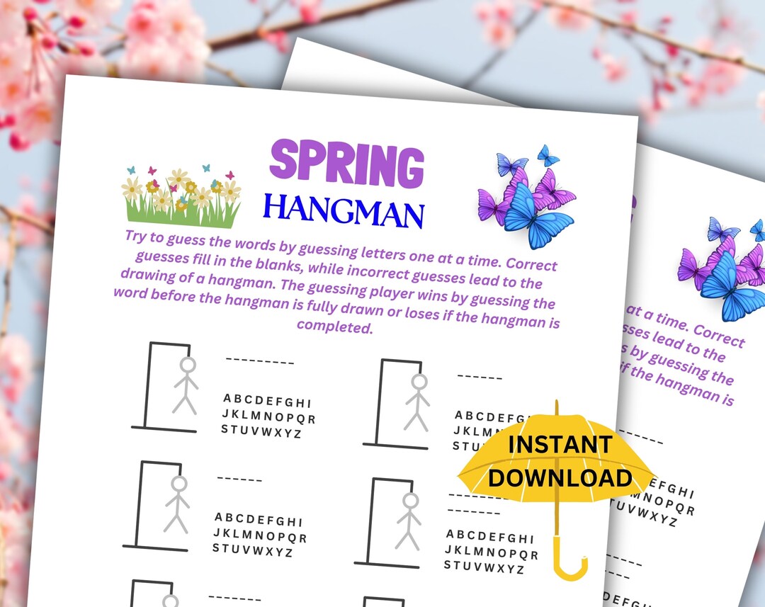 Printable Spring Hangman | Spring Activity for Kids and Adults | Party ...